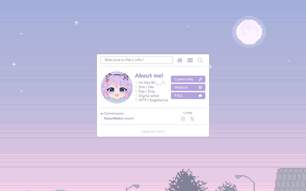 Mai's carrd! ♡.₊̣̇.ฅ/ᐠˬ ̫ ˬᐟ\ฅ